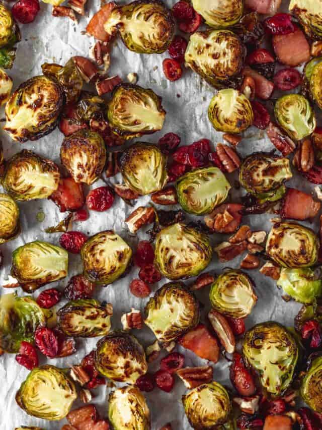 Bacon and Pecan Roasted Brussels Sprouts - Little Curly Kitchen