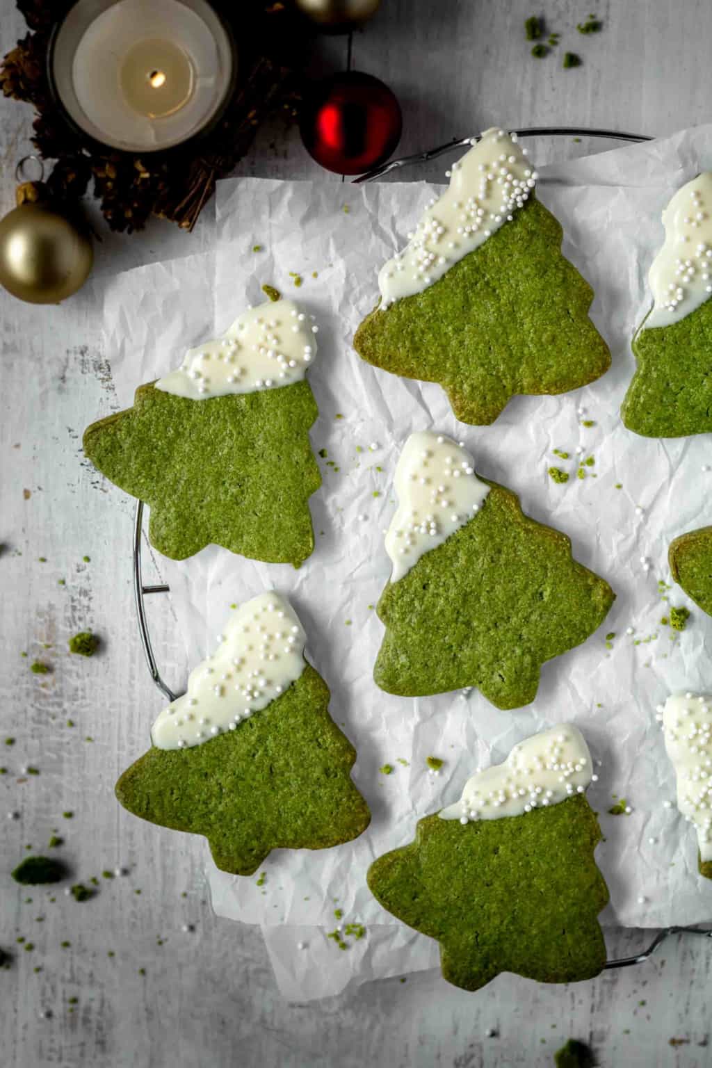 Matcha Christmas Tree Cookies - Little Curly Kitchen
